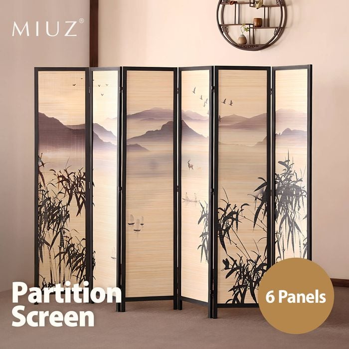 MIUZ 6 Panel Room Divider Screen Partition Privacy Fold Dividers Wood ...