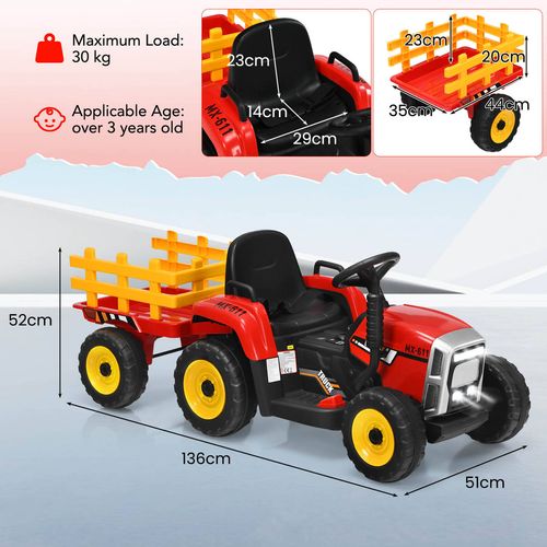 Costway Kids Remote Ride On Tractor 12V with Trailer Red - Bunnings ...
