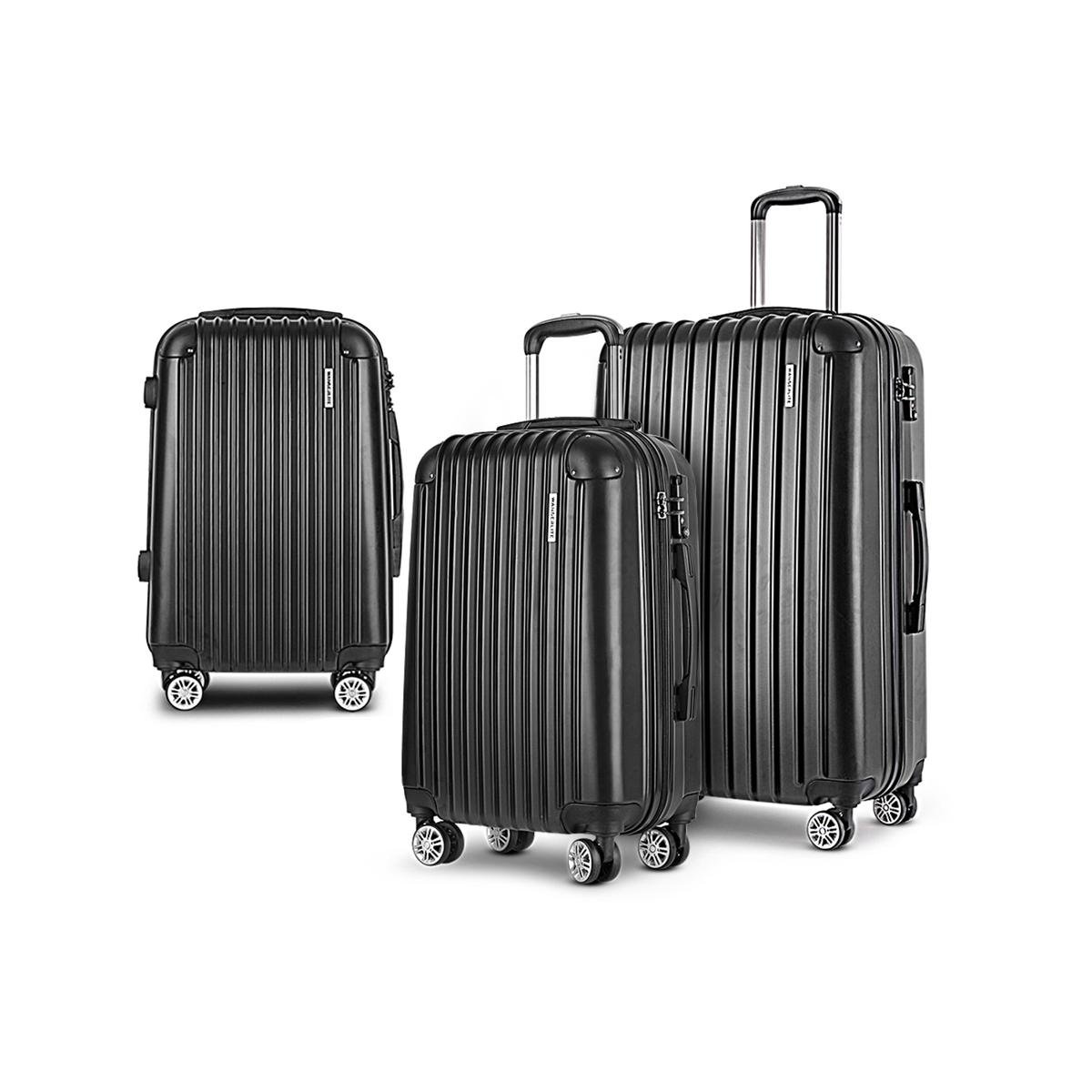 Wanderlite 3pcs Luggage Trolley Sets Travel Suitcase Black - Bunnings ...