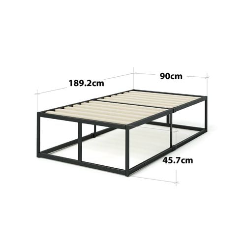 Zinus Single Joseph Bed Frame Metal Bed Platform Base - 45cm High Black ...