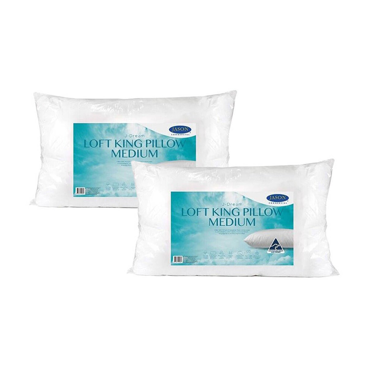 2PK Jason Commercial J-Dream Loft King Medium 1100gm Pillow 50x90cm ...