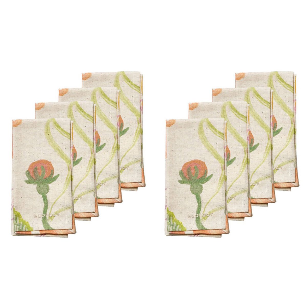 2x 4pc Ecology Hand-Painted Midsummer Cotton/Linen Napkins 180gsm ...