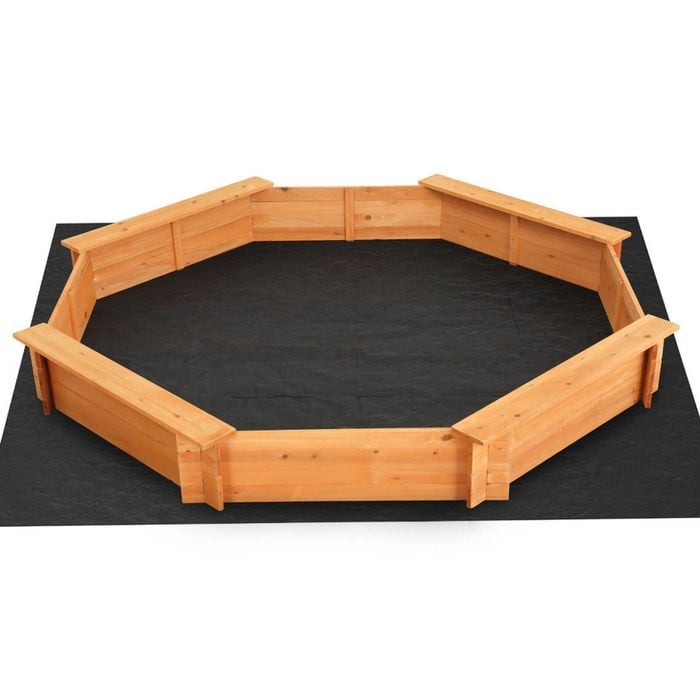 Keezi Kids Sandpit Wooden Round Sand Pit with Cover Bench Seat Beach ...