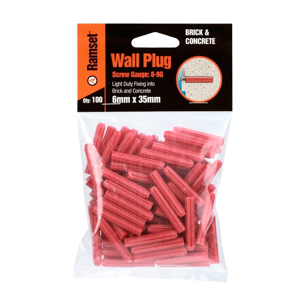 Ramset 6 x 35mm Red Wall Plugs - 100 Pack - Bunnings New Zealand
