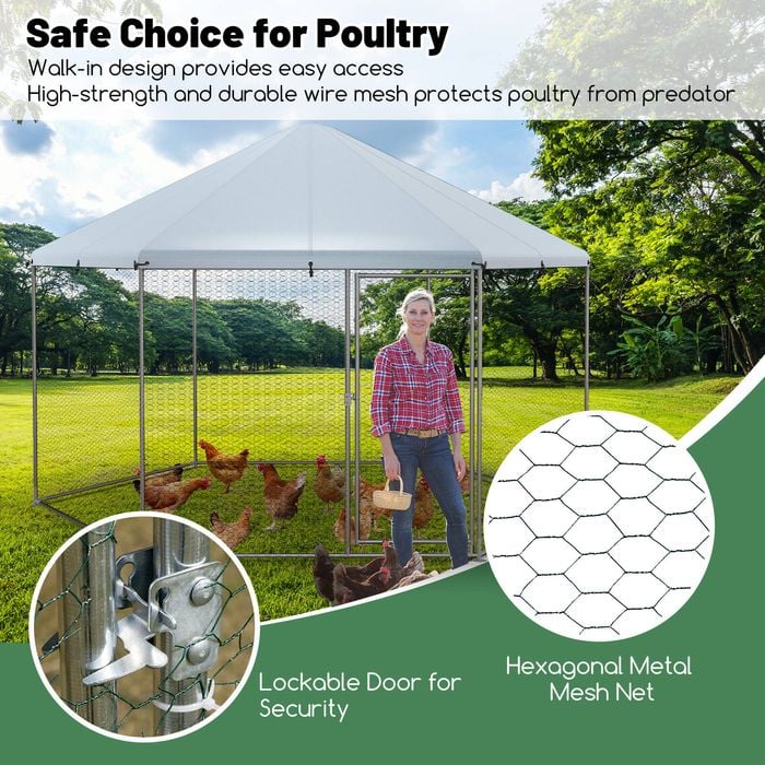 Costway Walk-in Chicken Coop Metal Poultry Cage w/Wire Mesh ...