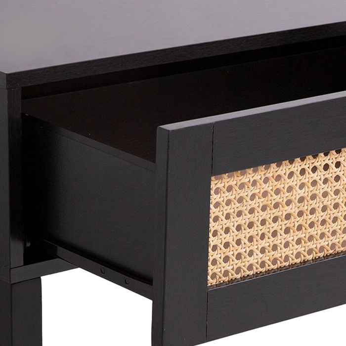 Tulum Console Table - Black Rattan with Timber Accents Black - Bunnings ...