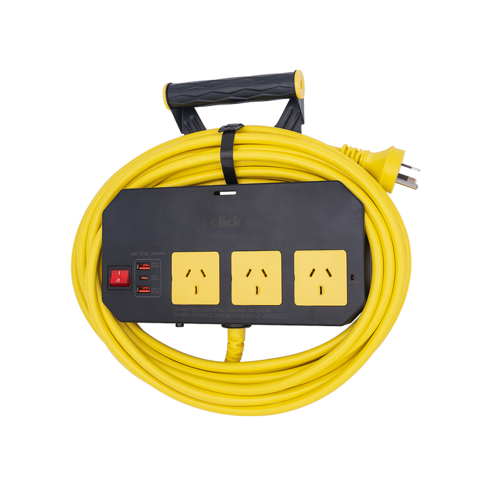 Click 10m Cord Wall Mountable 3 Outlet Power Board With Hanger ...