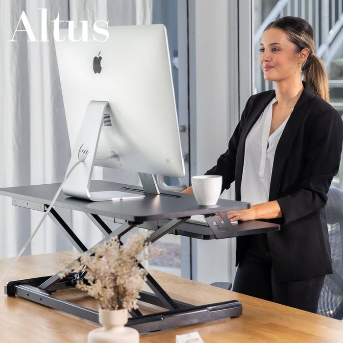 Altus Sit Stand Desk Converter 880mm Large Tabletop Riser Workstation ...