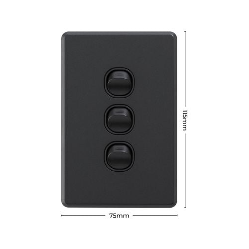 DETA Black Matte S-line Triple Vertical Wall Switch - Bunnings Australia