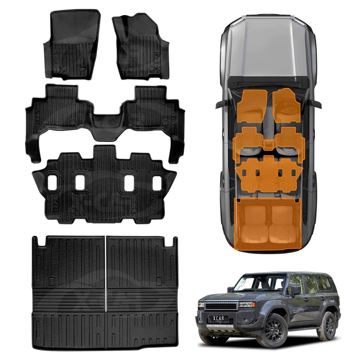 Floor Mats Boot Liner Set for Toyota Prado 250 Series 7-Seater 2024 ...