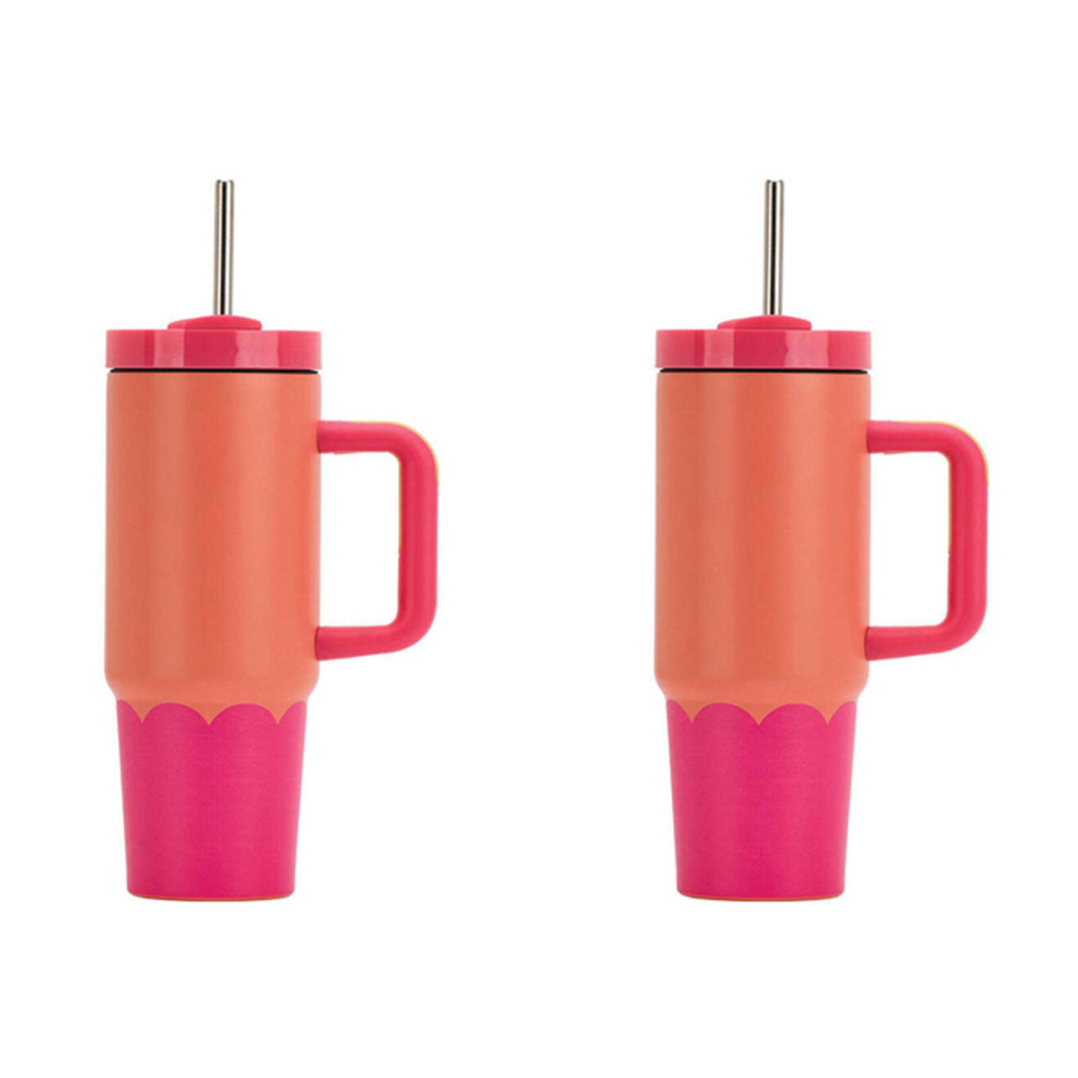 2PK Annabel Trends Super Sip Wave 380ml Stainless Steel Cup - Orange Hot Pink - Bunnings Australia