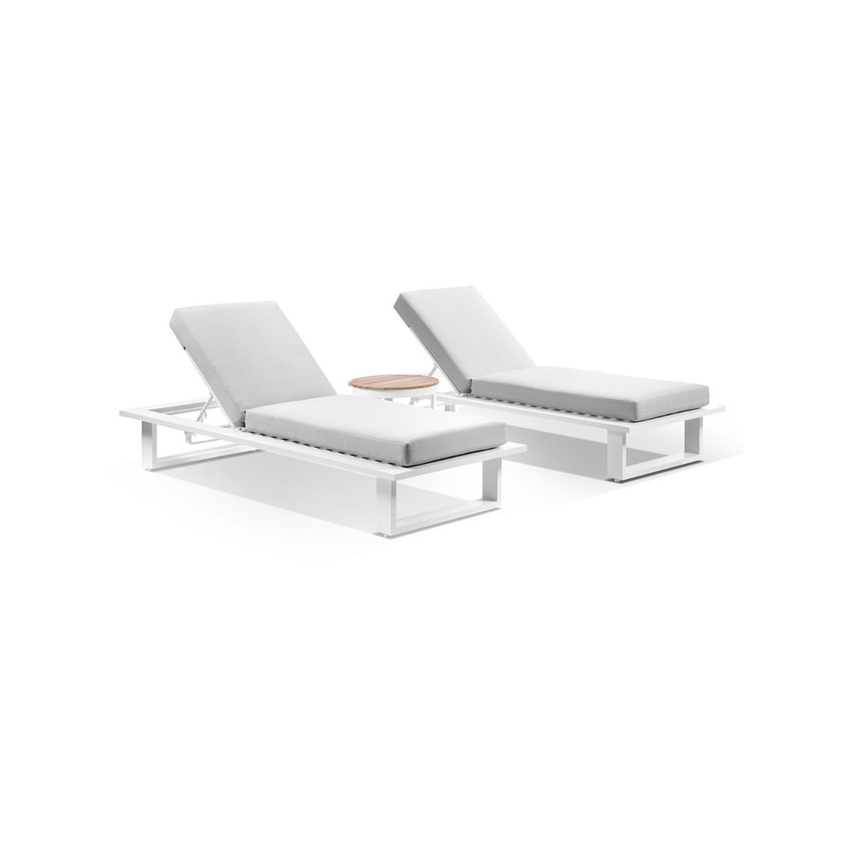 Arcadia Aluminium Sun Lounge Set In White With Balmoral Teak Round Side ...