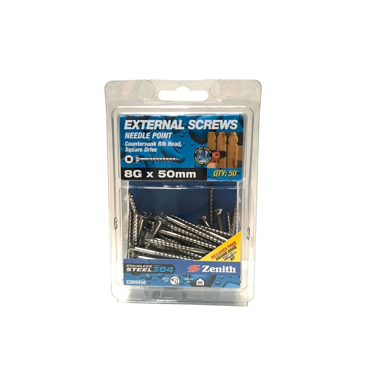 Zenith 8G x 50mm Stainless Steel 304 Square Drive External Screw - 50 ...