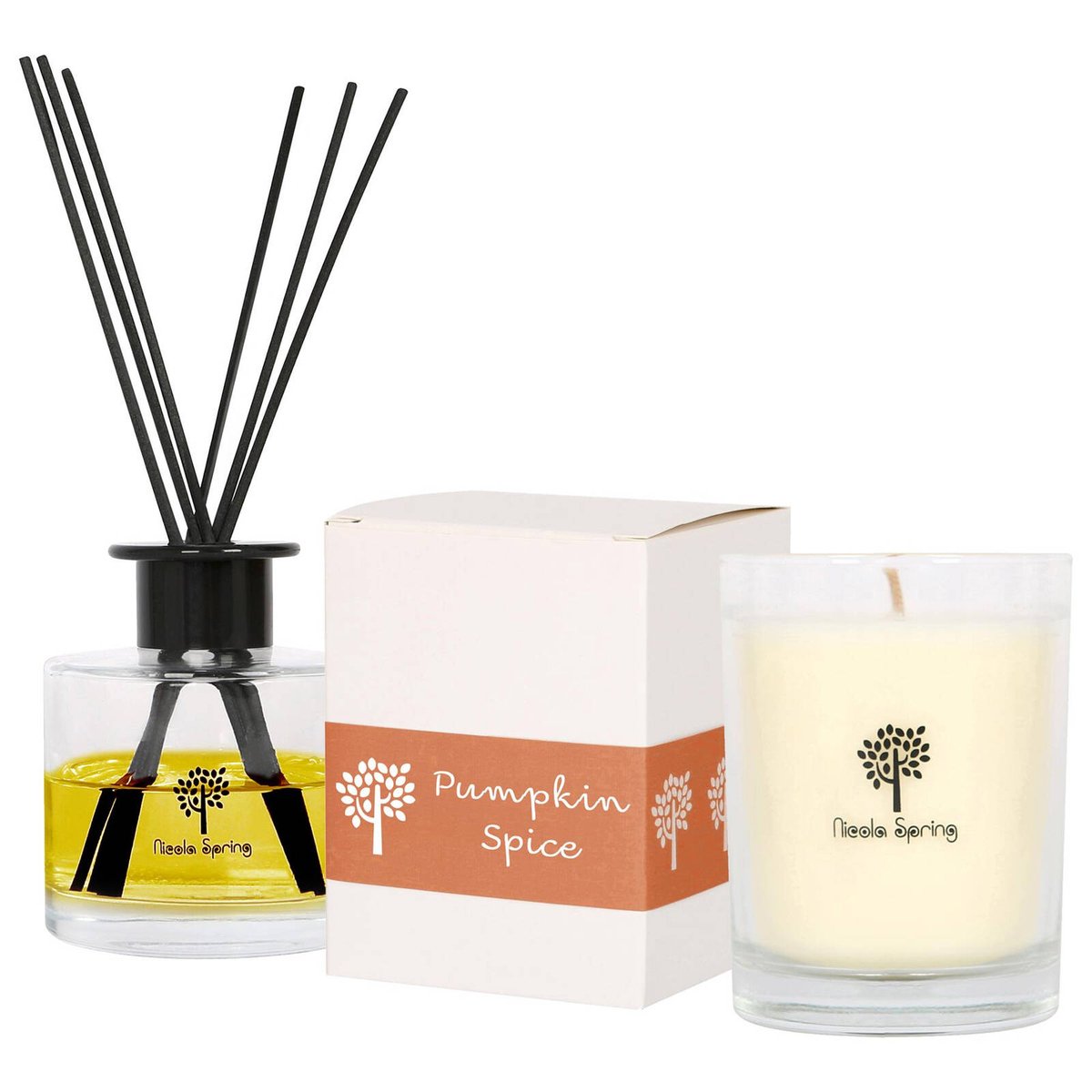 Nicola Spring Soy Wax Scented Candle & Diffuser Set - 160g - Pumpkin ...