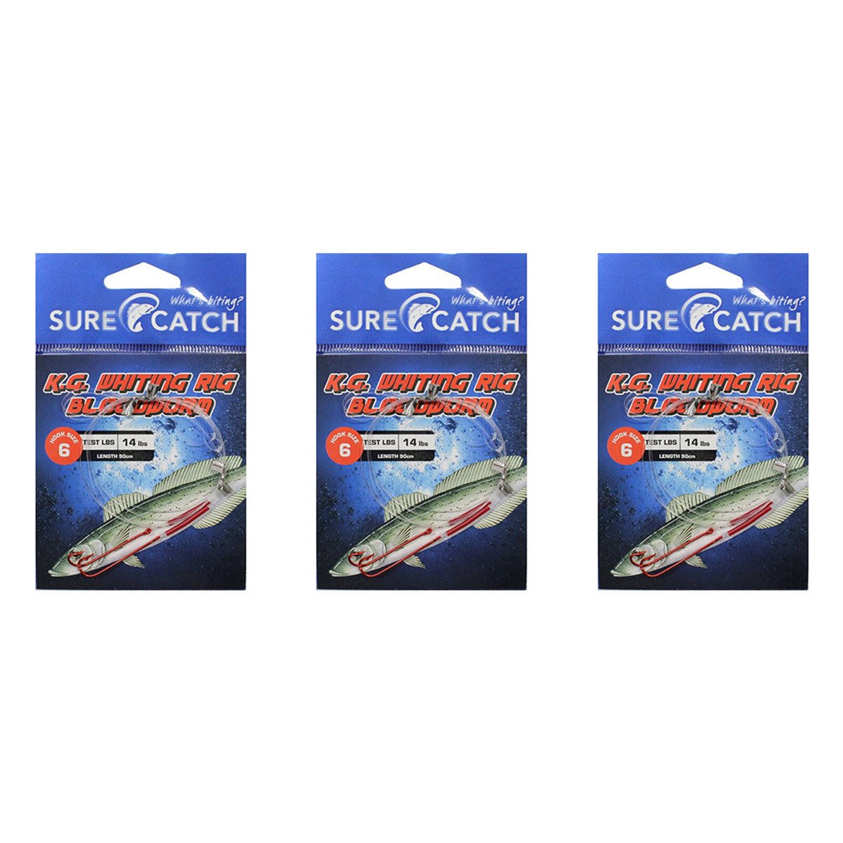 3x Surecatch King George Whiting Rig Chemical Sharpened Bloodworm Hook ...