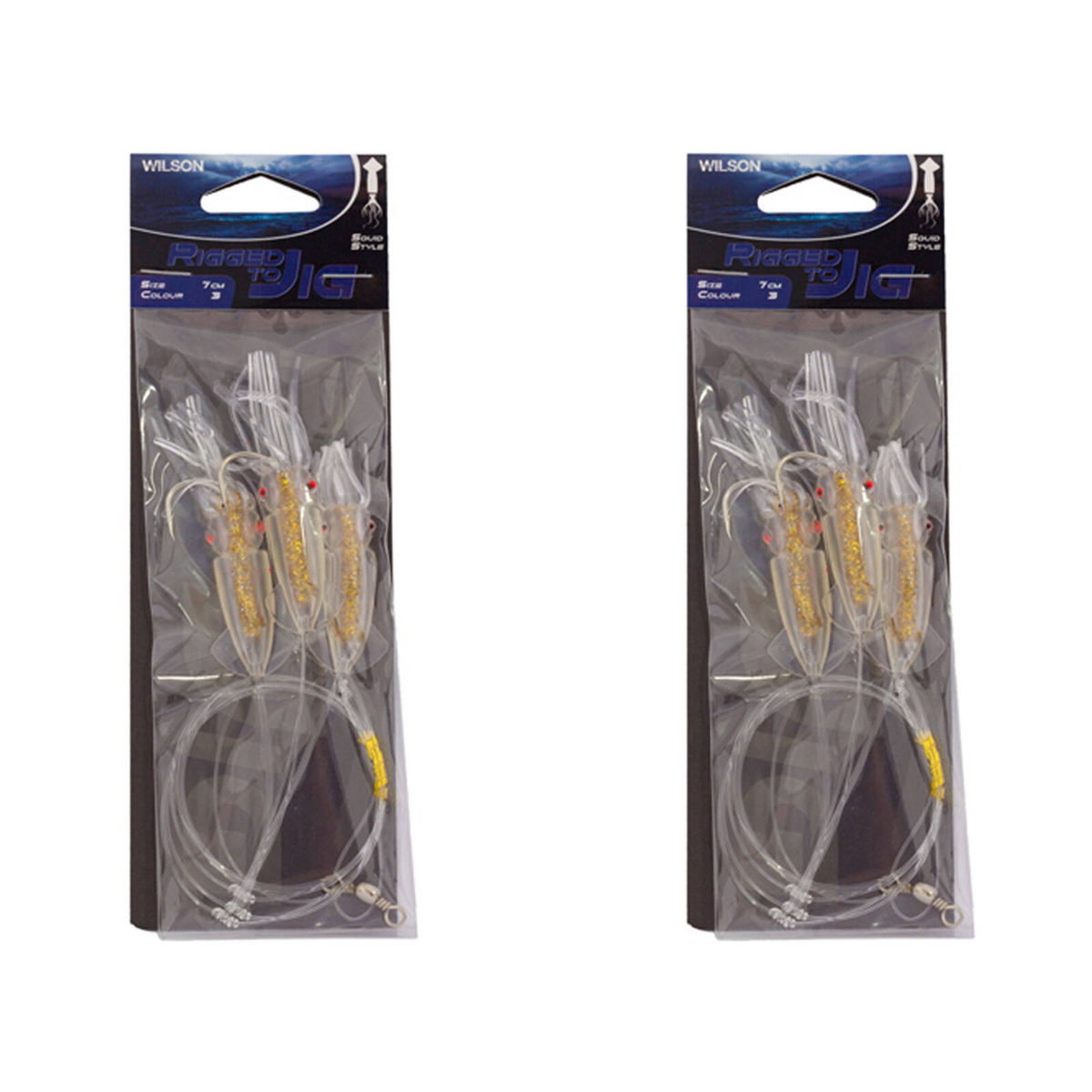 2x Wilson Rigged to Jig Rig 3 Hook Squid Style Jig Fully UV Active ...