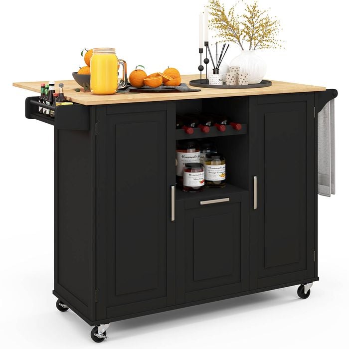 Costway Mobile Kitchen Island Trolley Buffet Sideboard Black - Bunnings ...