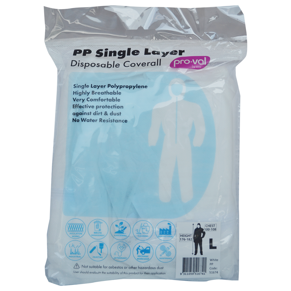 Pro-Val PP Single Layer Disposable Coverall - Size Large - Bunnings ...