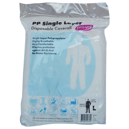 Pro-Val PP Single Layer Disposable Coverall - Size Large - Bunnings ...