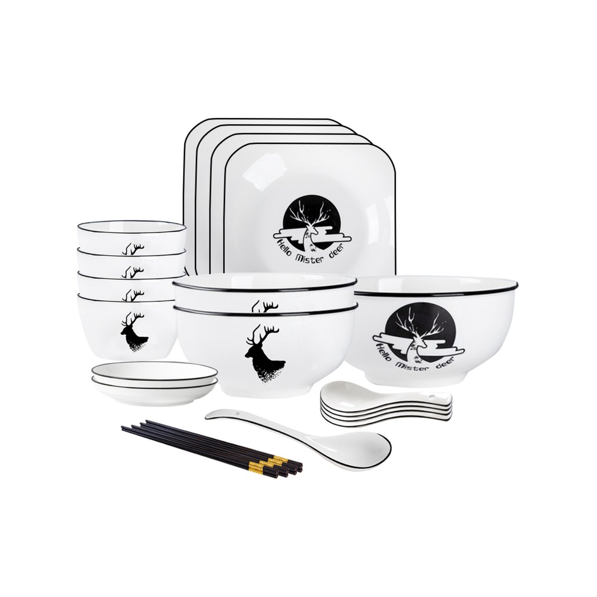SOGA 13Pcs White Antler Printed Ceramic Dinnerware Set - Bunnings Australia