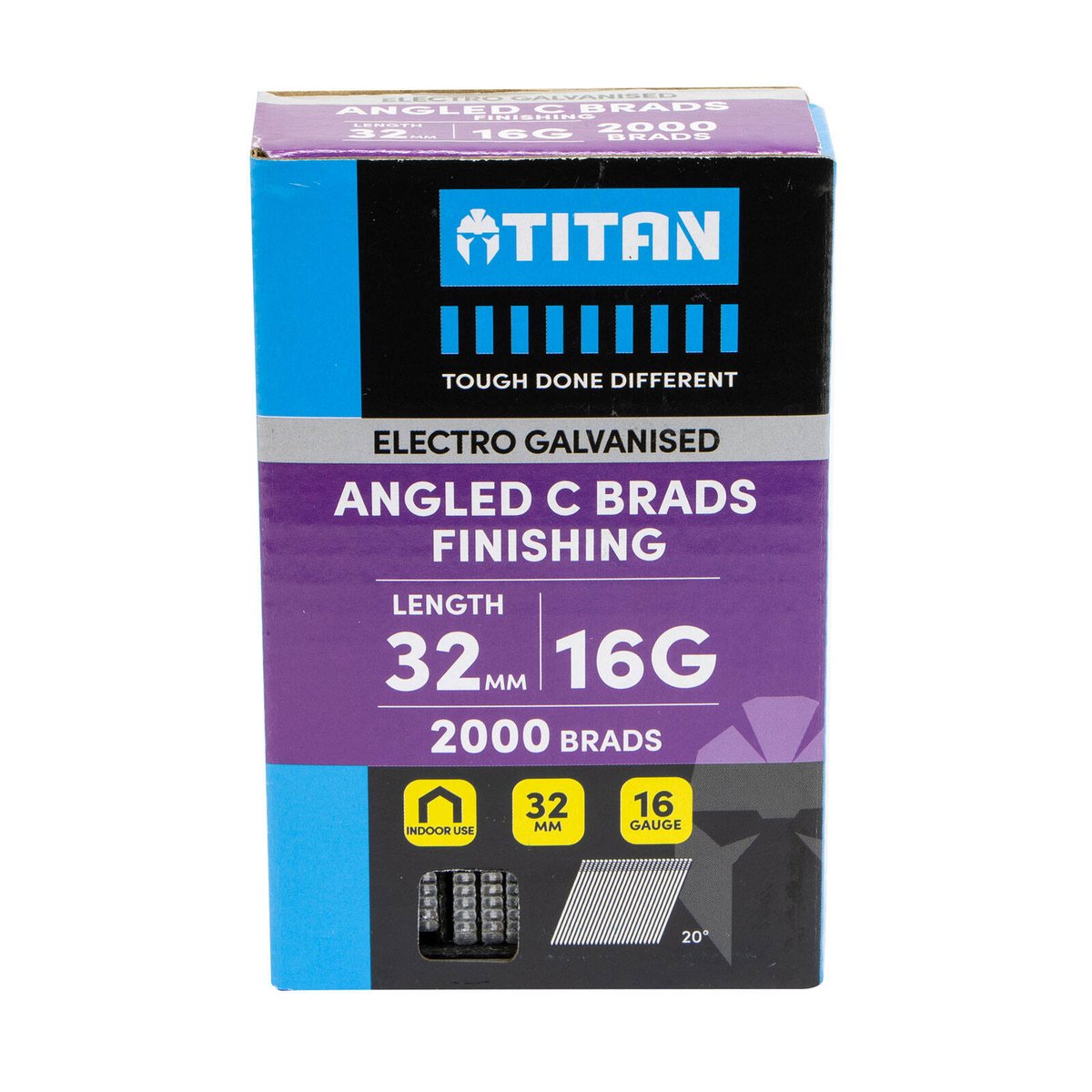 Titan 32 x 1.6mm Electro Galvanised 20 Angled Collated Nail C Brads ...