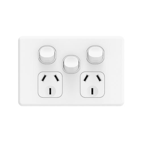DETA Matte White S-Line Double Power Point With Extra Switch - Bunnings ...
