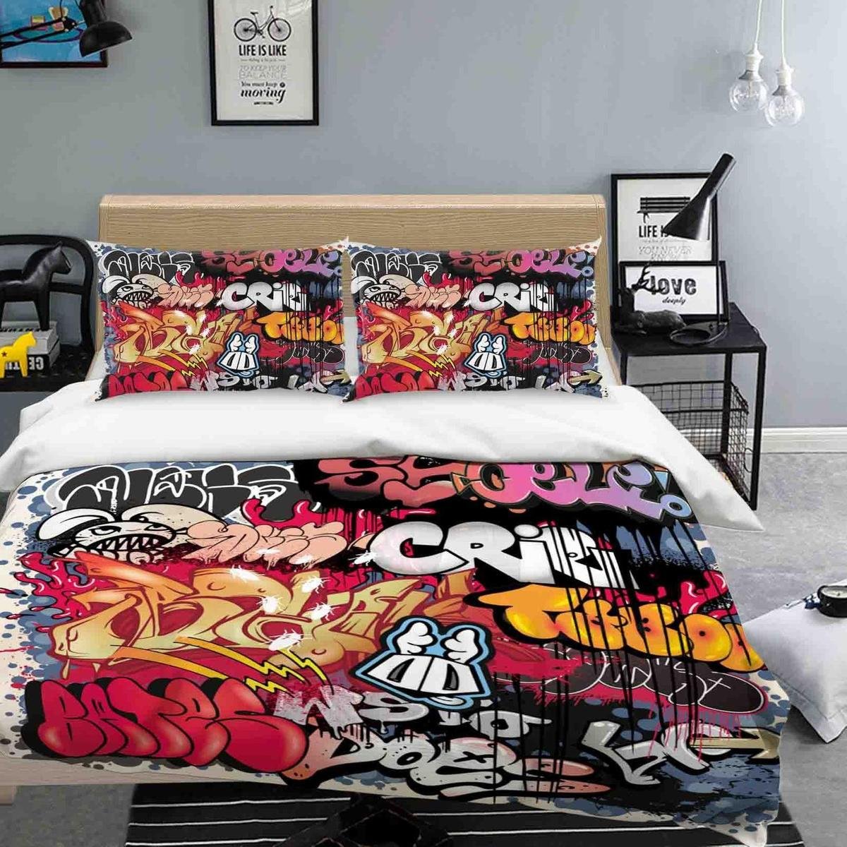 3D Dark Graffiti Quilt Cover Set Bedding Set Duvet Cover Pillowcases ...