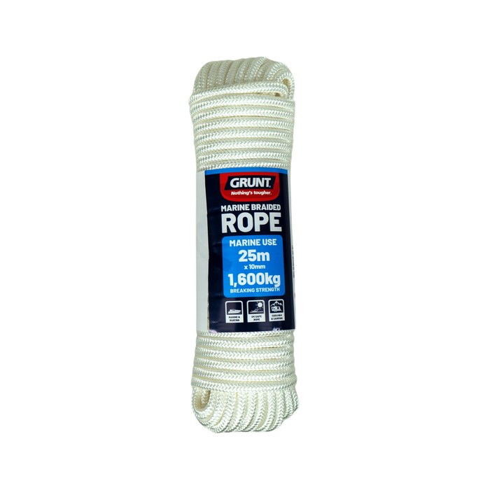 Grunt 10mm x 25m White Braided Marine Rope - Bunnings Australia