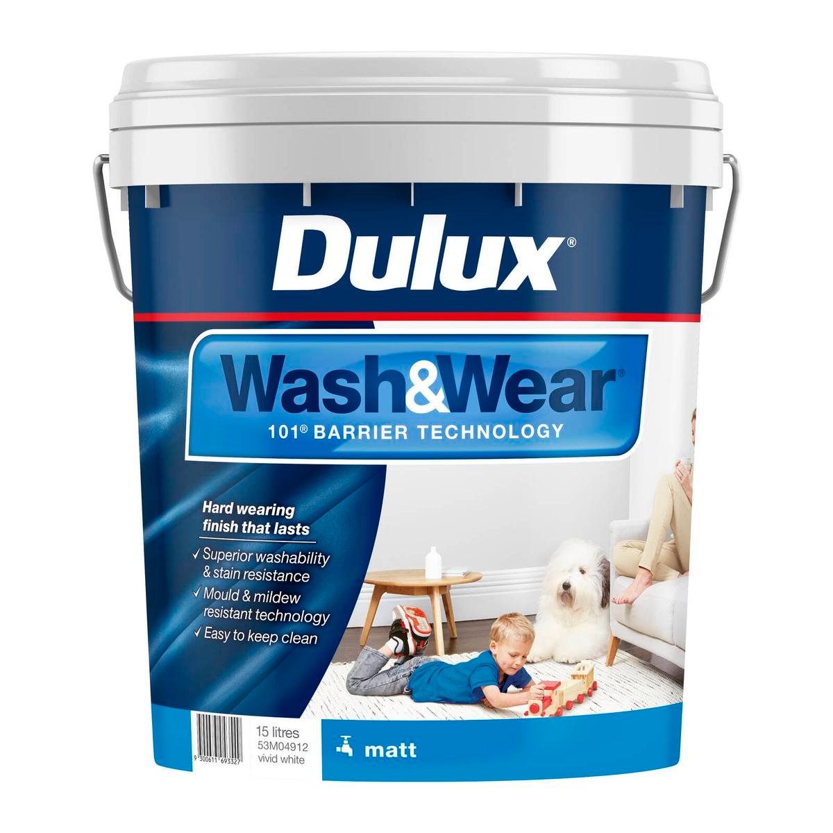 Dulux 15L Vivid White Matt Wash&Wear Interior Paint - Bunnings Australia