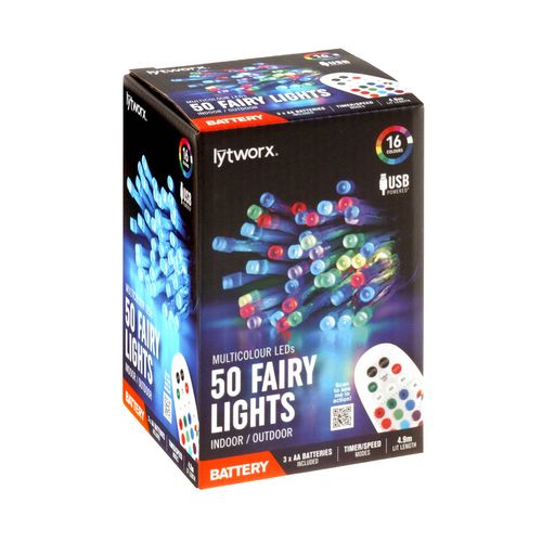 Lytworx Multicolour Battery/USB Powered Fairy Lights - 50 Pack ...