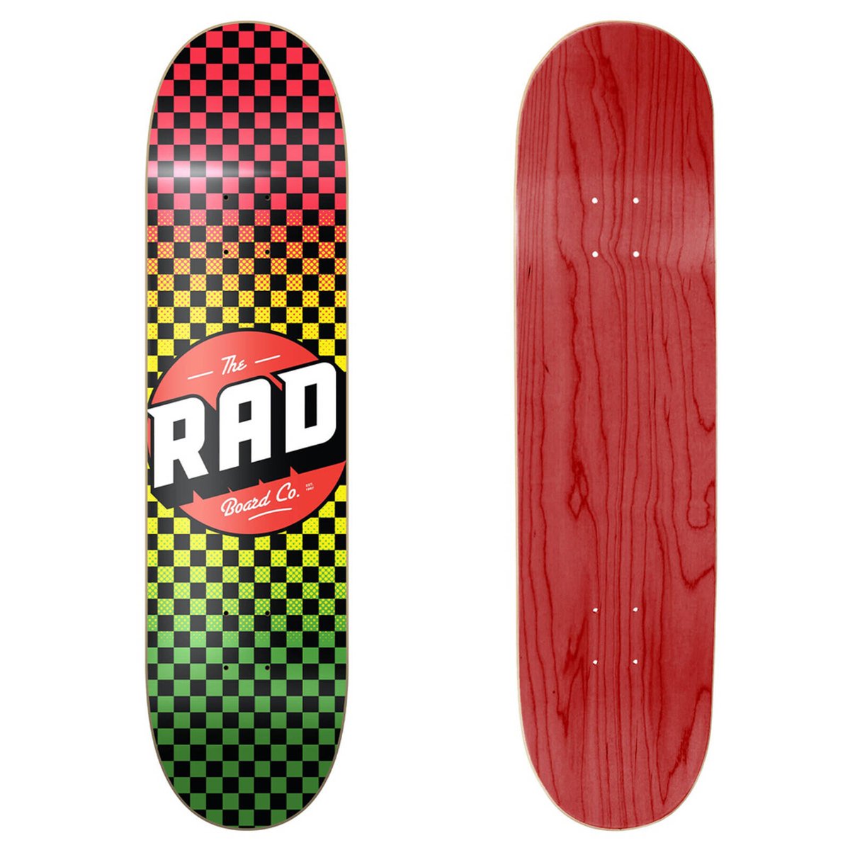 Rad Board Co Logo Skateboard Pro Premium Durable Deck - Checkers Rasta ...