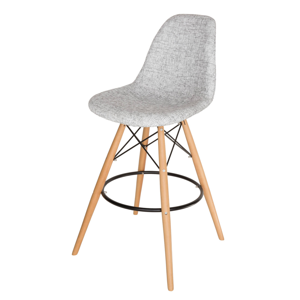 SK Designer Living | Replica Eames DSW Stool | Textured Light Grey & Natural - Bunnings Australia
