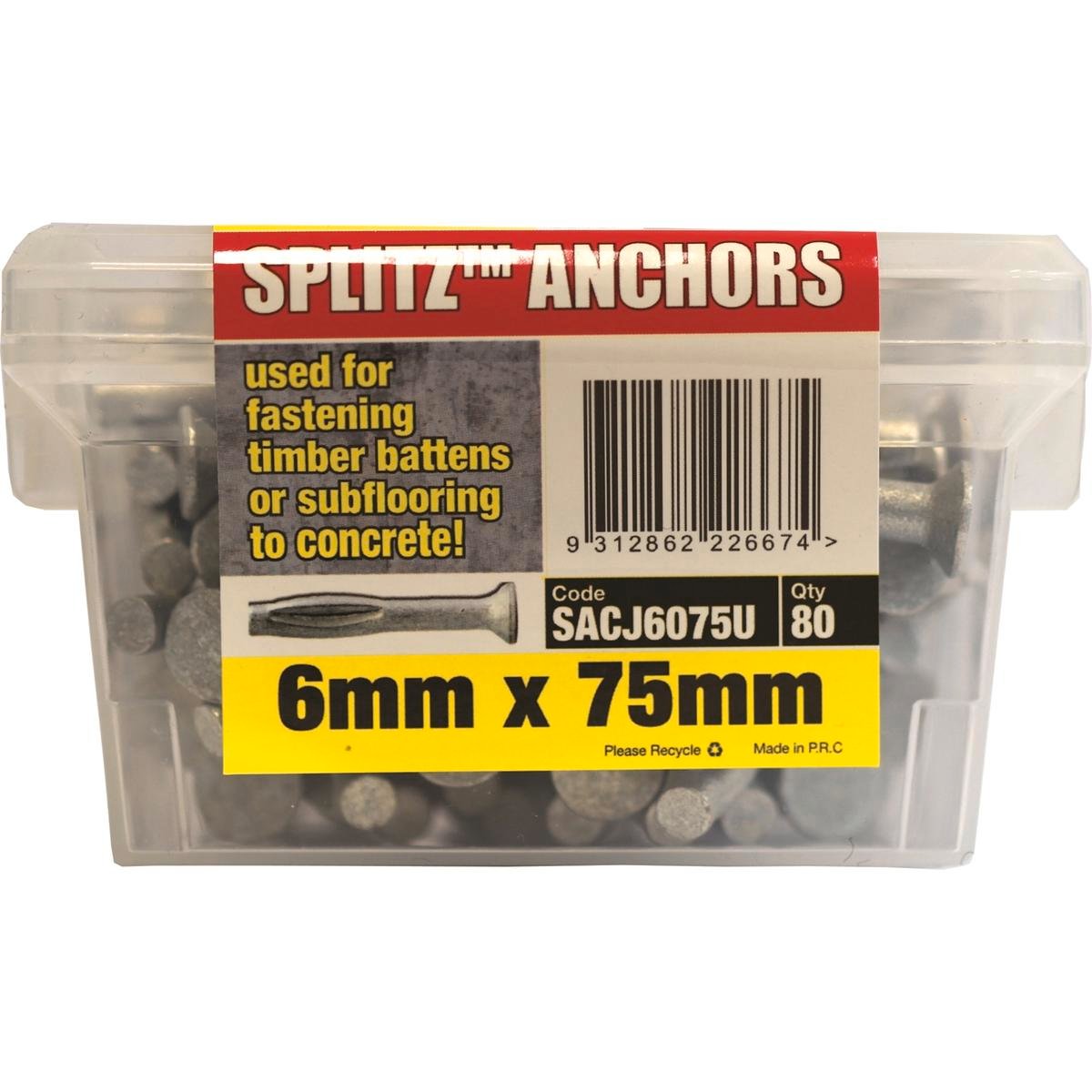 Macsim 75mm Masonry Splitz Anchor Gal - 80 Pack - Bunnings Australia