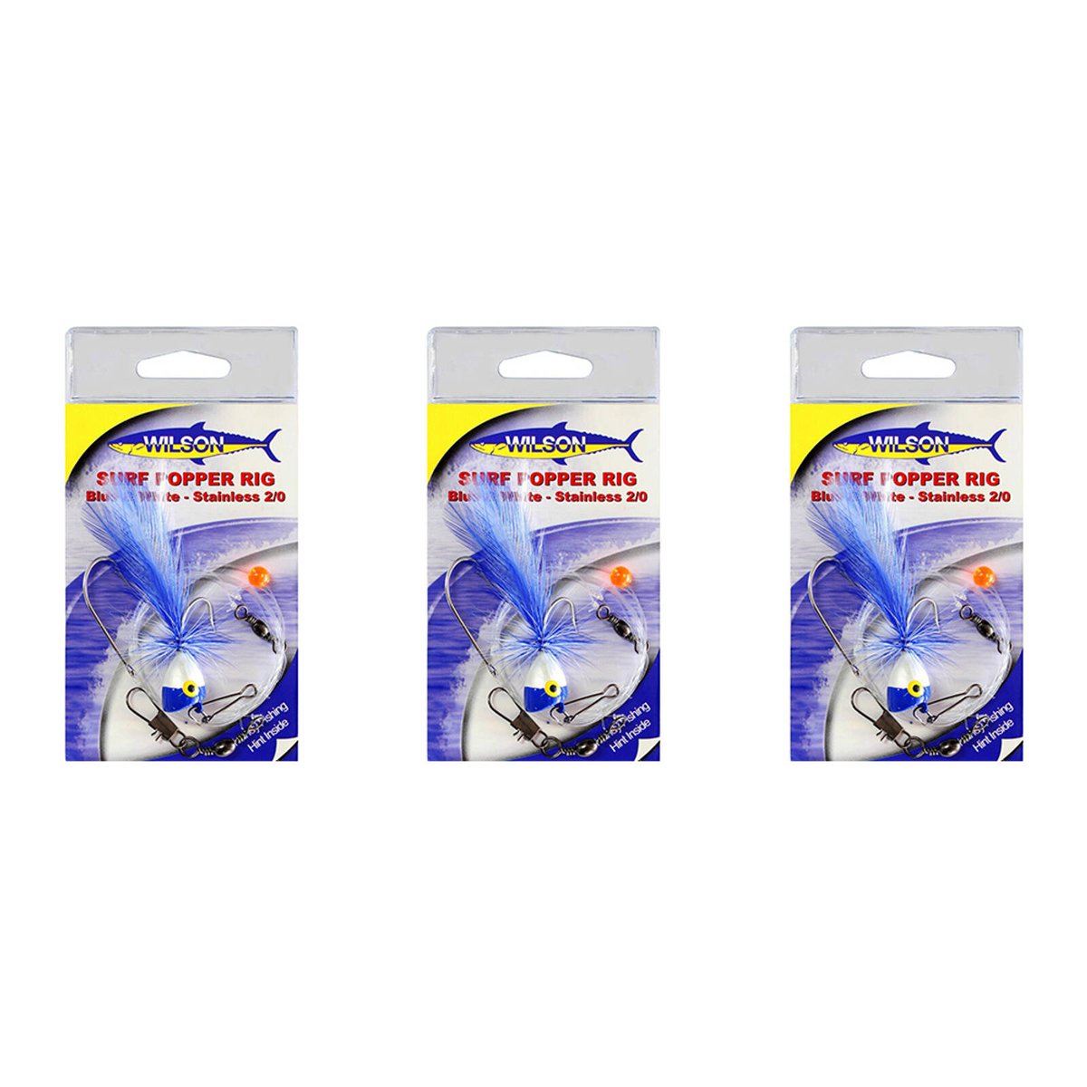 3x Wilson Blue and White Surf Popper Rig with Stainless Steel Hook ...