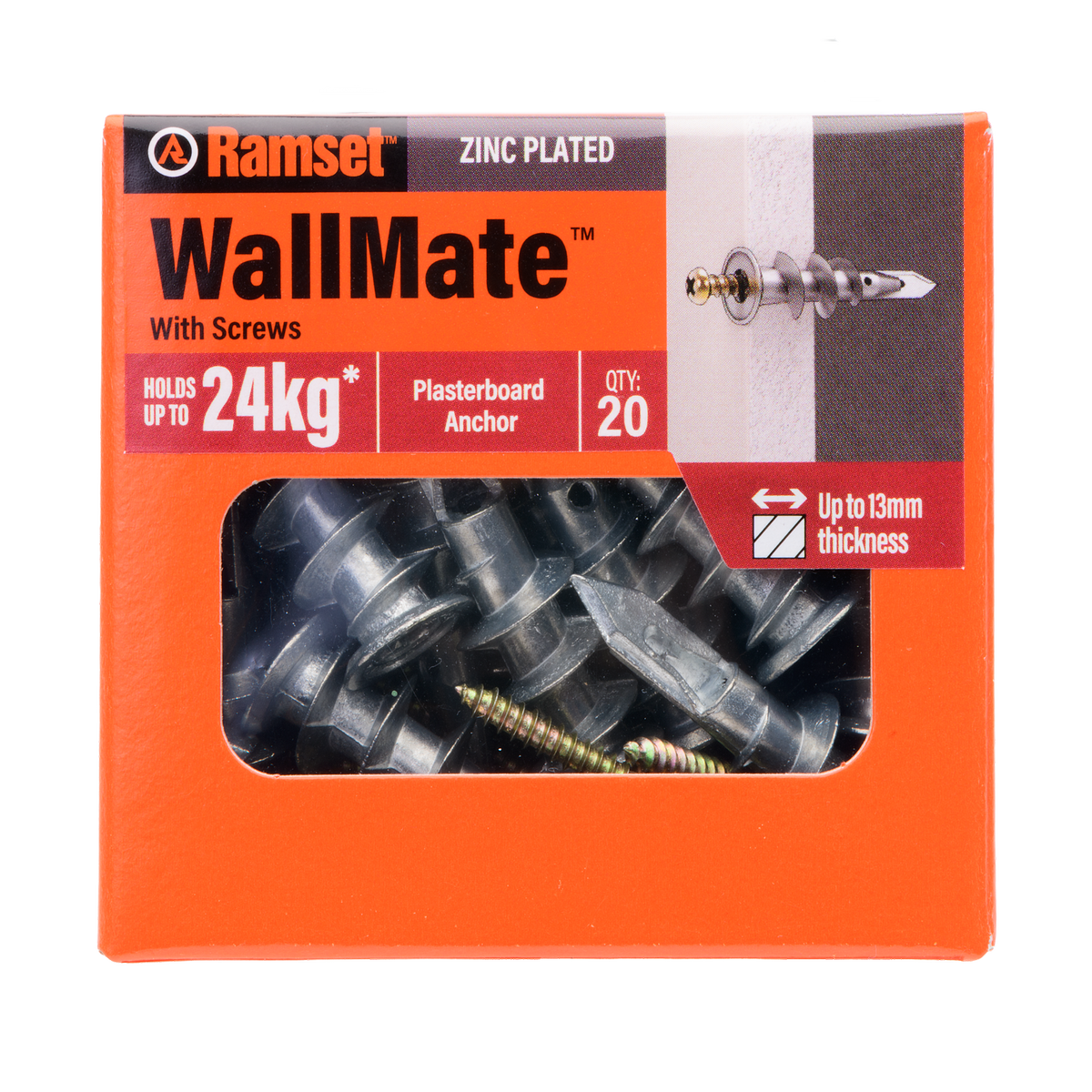 Ramset Zinc WallMate Plasterboard Anchor with screws – 20 Pack ...