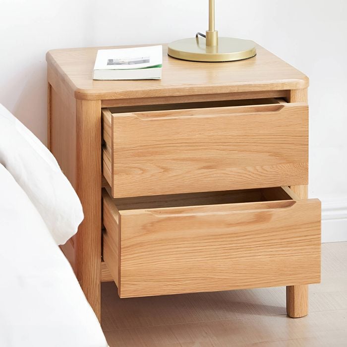 MIUZ Bedside Table 2 Drawers Side Table Nightstand Storage Solid Oak ...