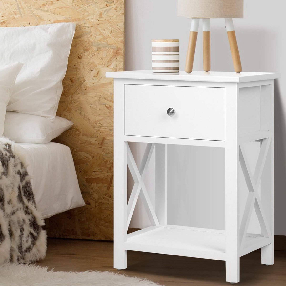 Artiss Bedside Table 1 Drawer with Shelf - EMMA White - Bunnings Australia