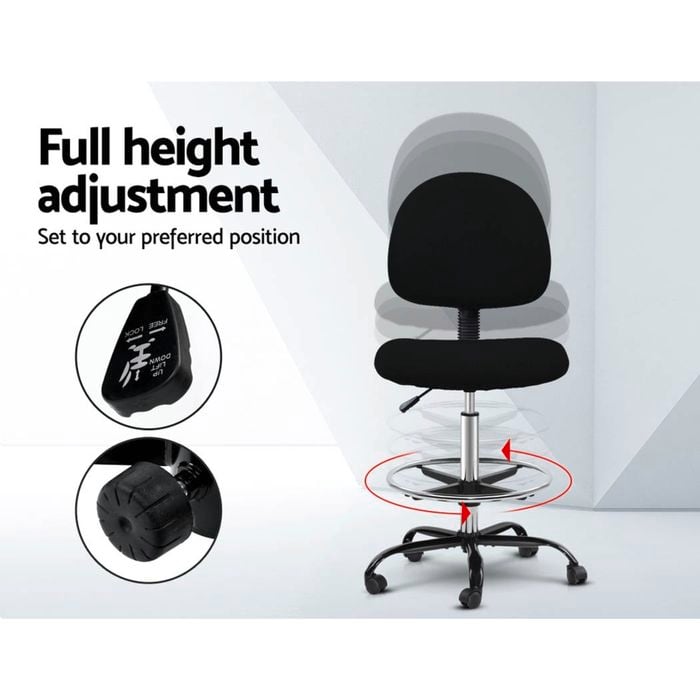Artiss Office Chair Drafting Stool Fabric Chairs Black - Bunnings Australia