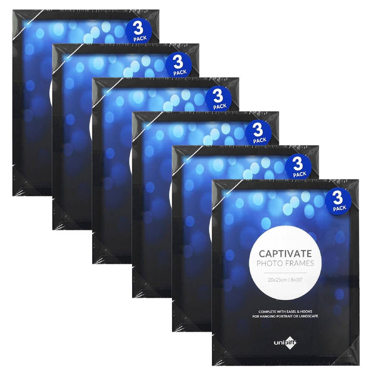 6PK 3pc Unigift 20x25cm Captivate Glass Photo Frame Assorted - Black ...
