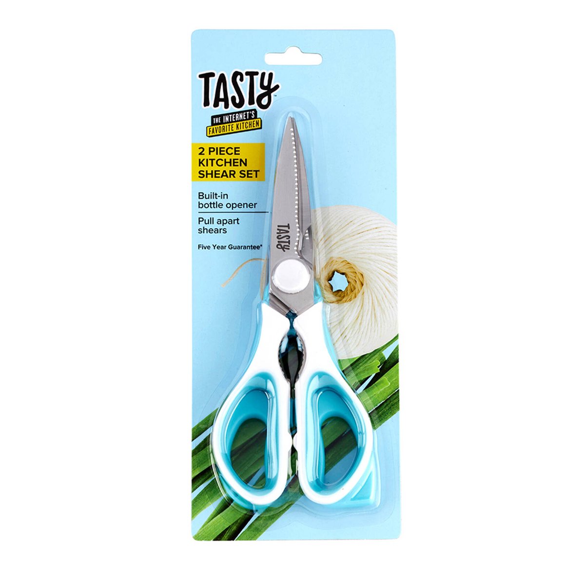 2pc Tasty Kitchen Shears w/ Built-In Bottler Opener Set White/Blue ...