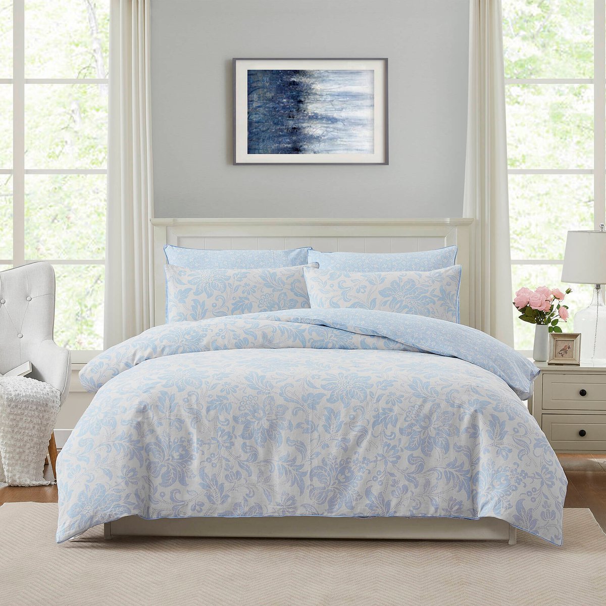 Laura Ashley Percy Sky Blue Quilt Cover Queen Bed - Bunnings Australia