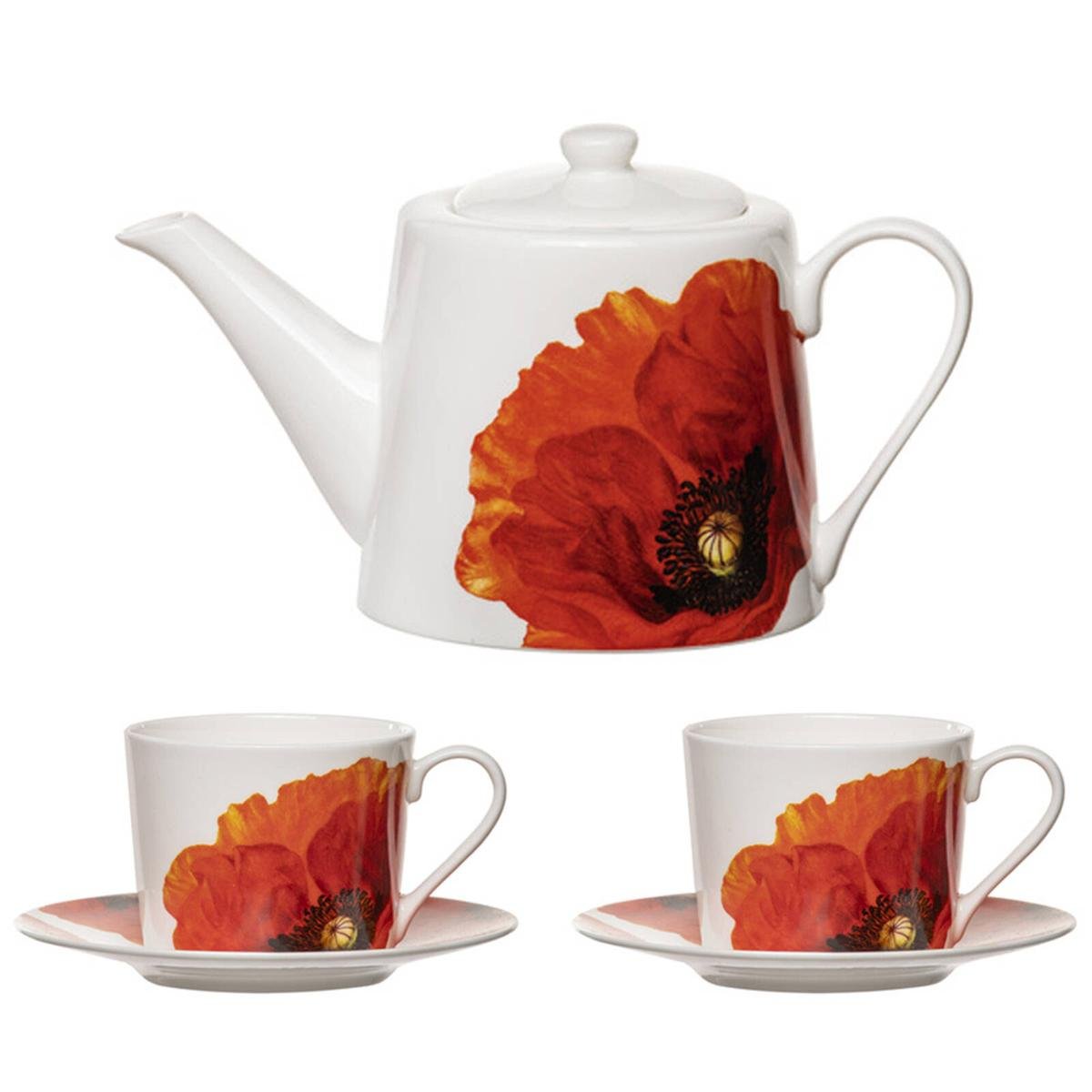 5pc Ashdene Red Poppies Tea Set w/ Teapot/2x Cup/Saucer - Bunnings ...