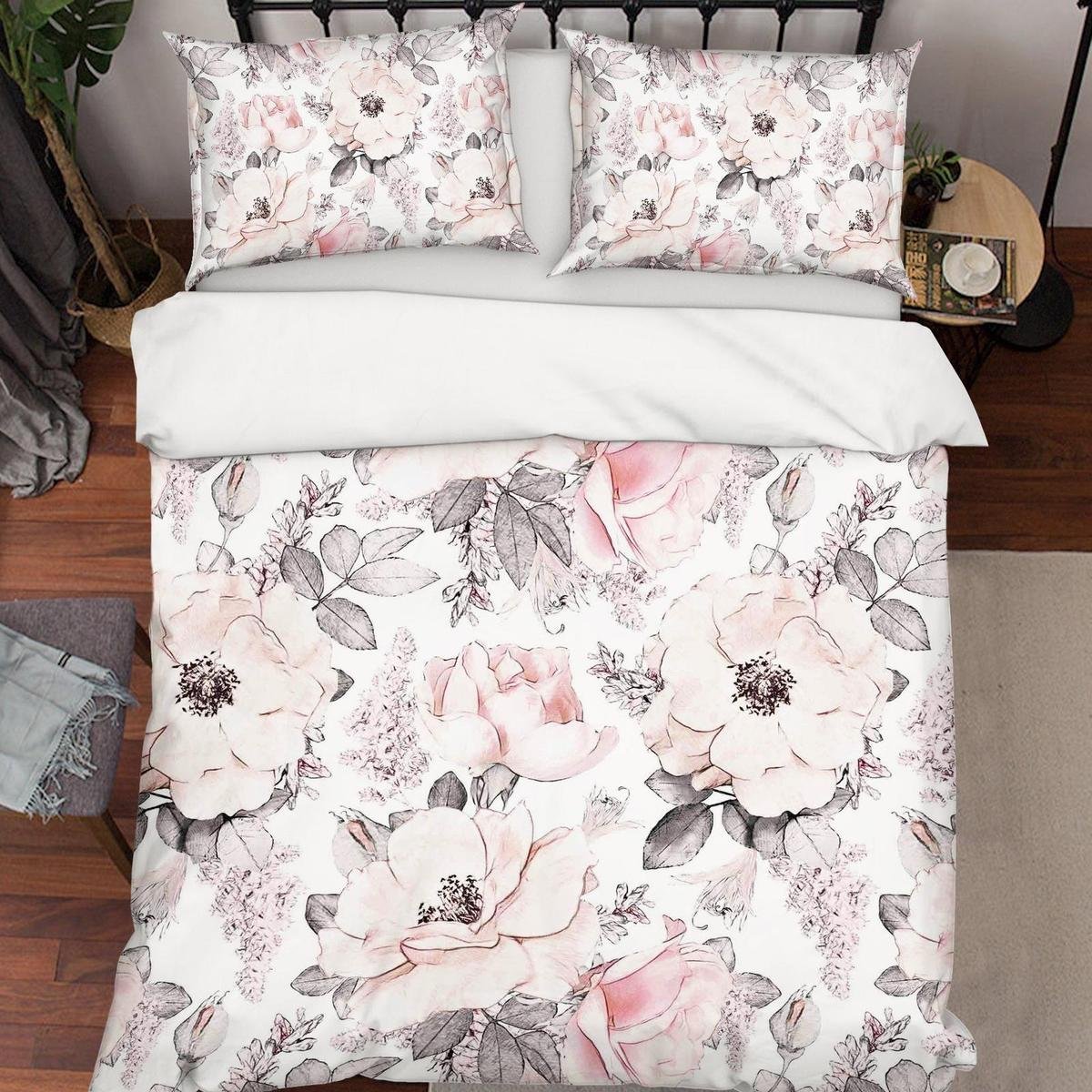 3D Pink Floral Quilt Cover Set Bedding Set Pillowcases 57 - Bunnings ...