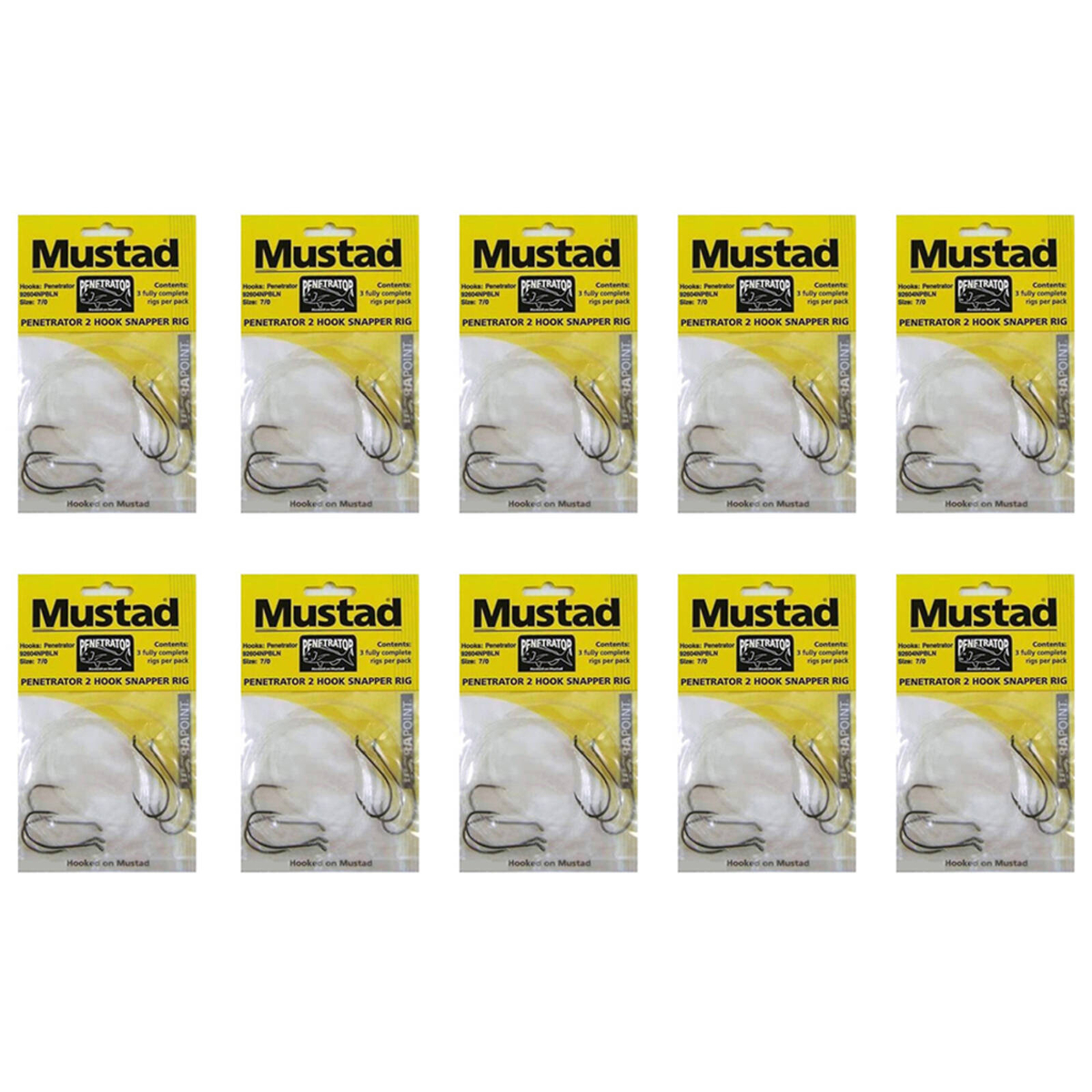 10x Mustad Penetrator Snapper 2 Hook Rig X 3 Chemically Sharpened Rigs ...