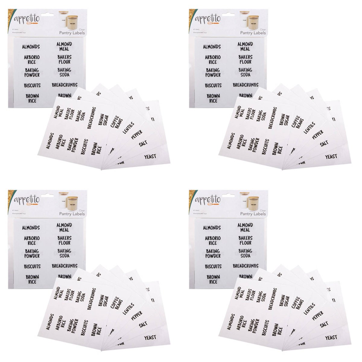 4x 60pc Appetito Clear Pantry Labels Home Kitchen Cooking - Bunnings ...