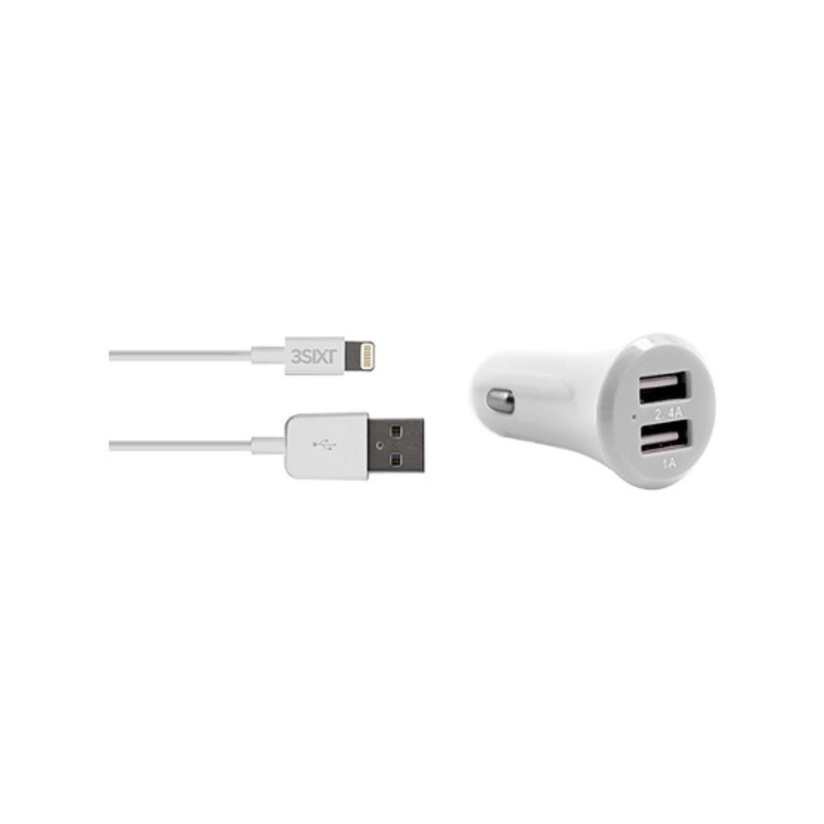 3sixT xCar Charger 3.4A + Lightning to Micro USB Cable 1m - White - Bunnings Australia