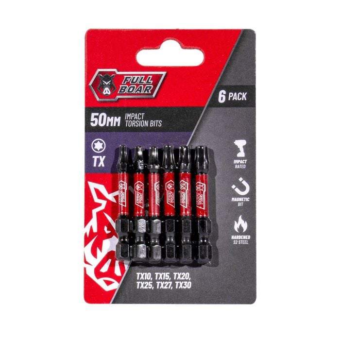 Full Boar TX x 50mm Impact Torsion Bits Set - 6 Pack - Bunnings Australia