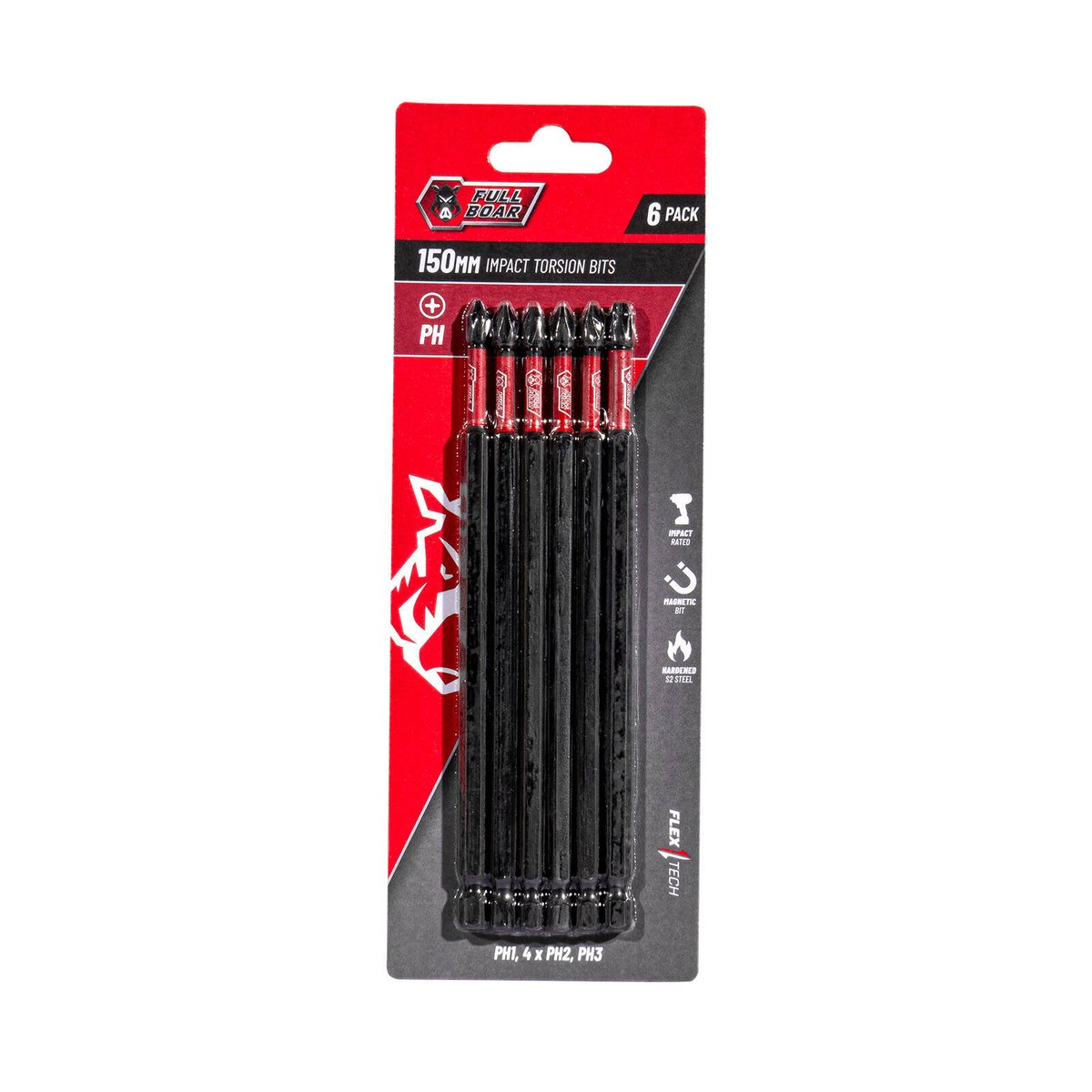 Full Boar PH x 150mm Impact Torsion Bits Set - 6 Pack - Bunnings Australia