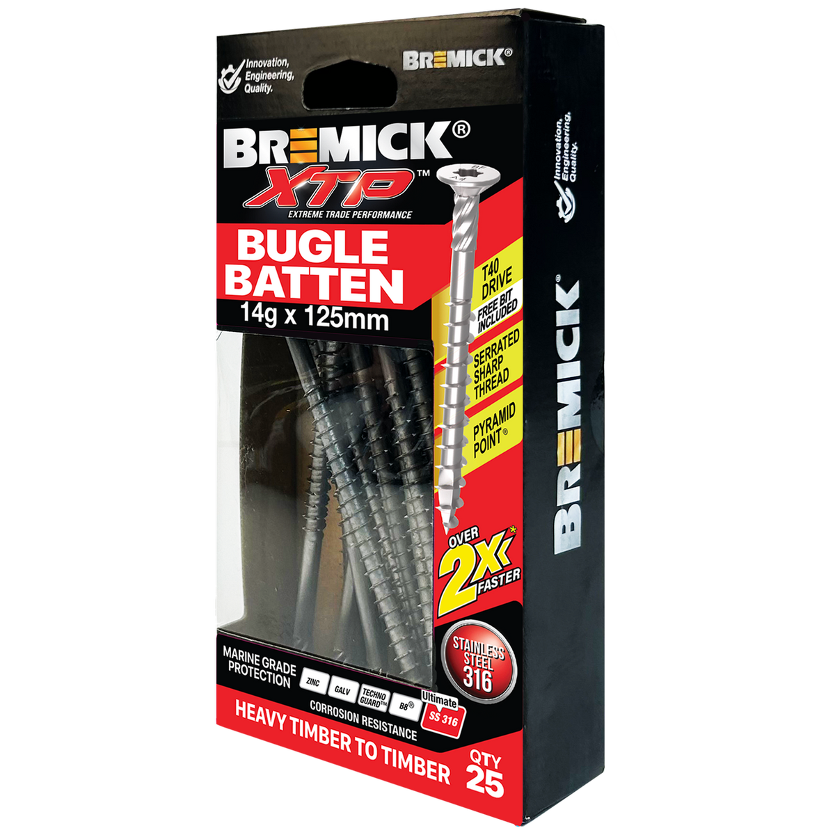 Bremick XTP 14g x 125mm T40 Stainless Steel 316 Bugle Batten - 25 Pack ...