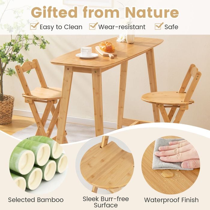 Costway 2x Bar Stools Bamboo Counter Height Chairs Bunnings Australia